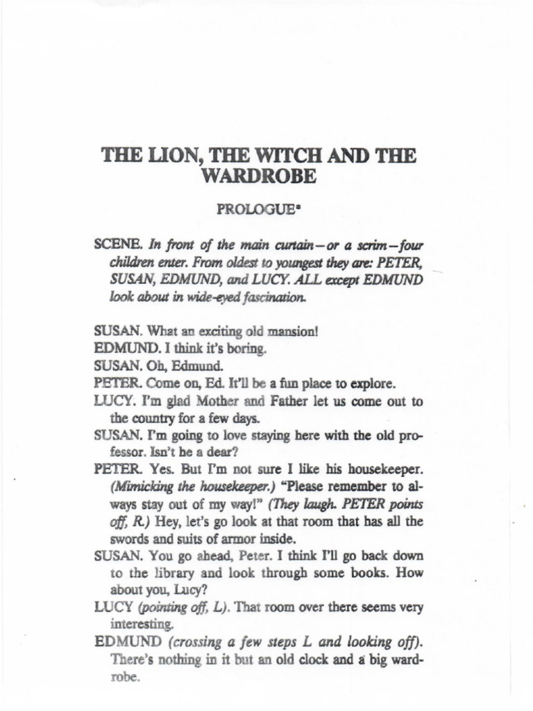 The Lion, The Witch and The Wardrobe Script | PDF