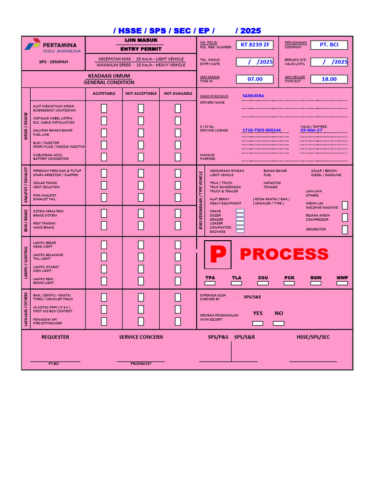 Vehicle Inspection and Entry Permit Checklist | PDF | Machines ...
