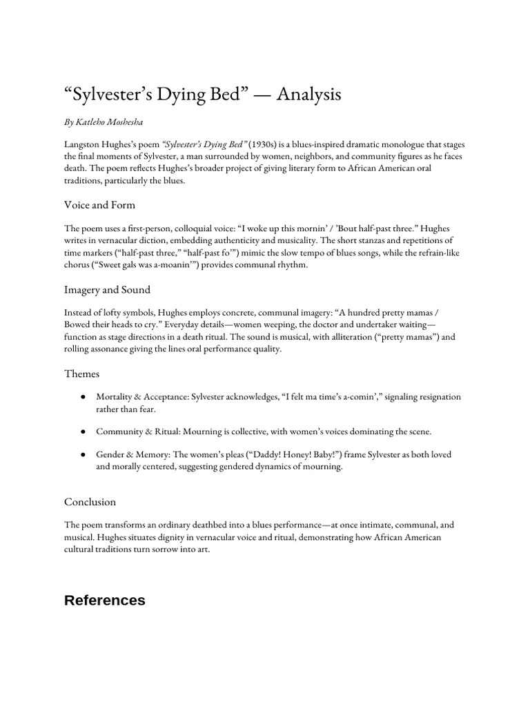 Analysis of Hughes's "Sylvester’s Dying Bed" | PDF