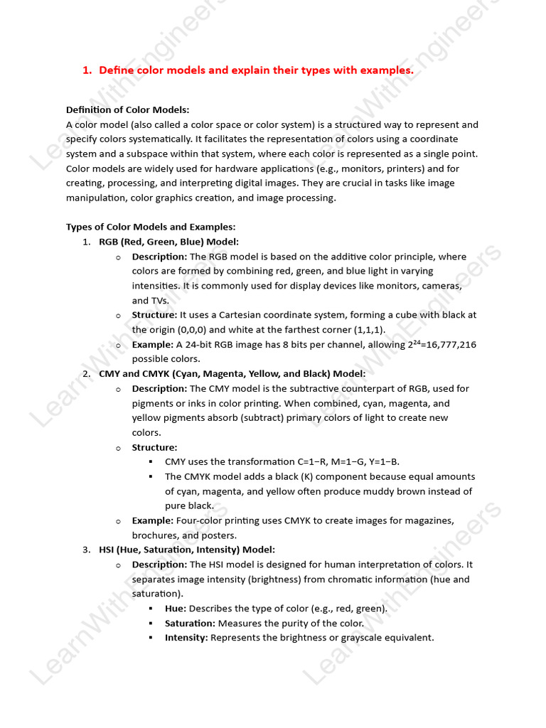 Color Models and Their Applications | PDF | Rgb Color Model | Color