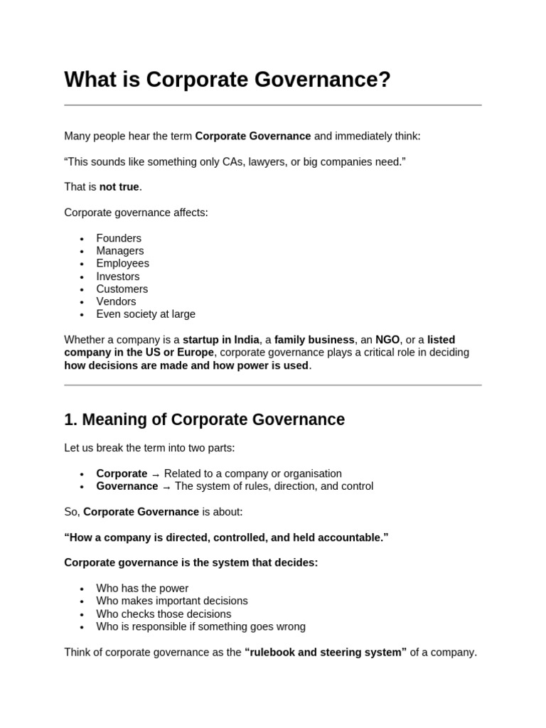 Chapter 1 - What Is Corporate Governance | PDF | Corporate Governance ...