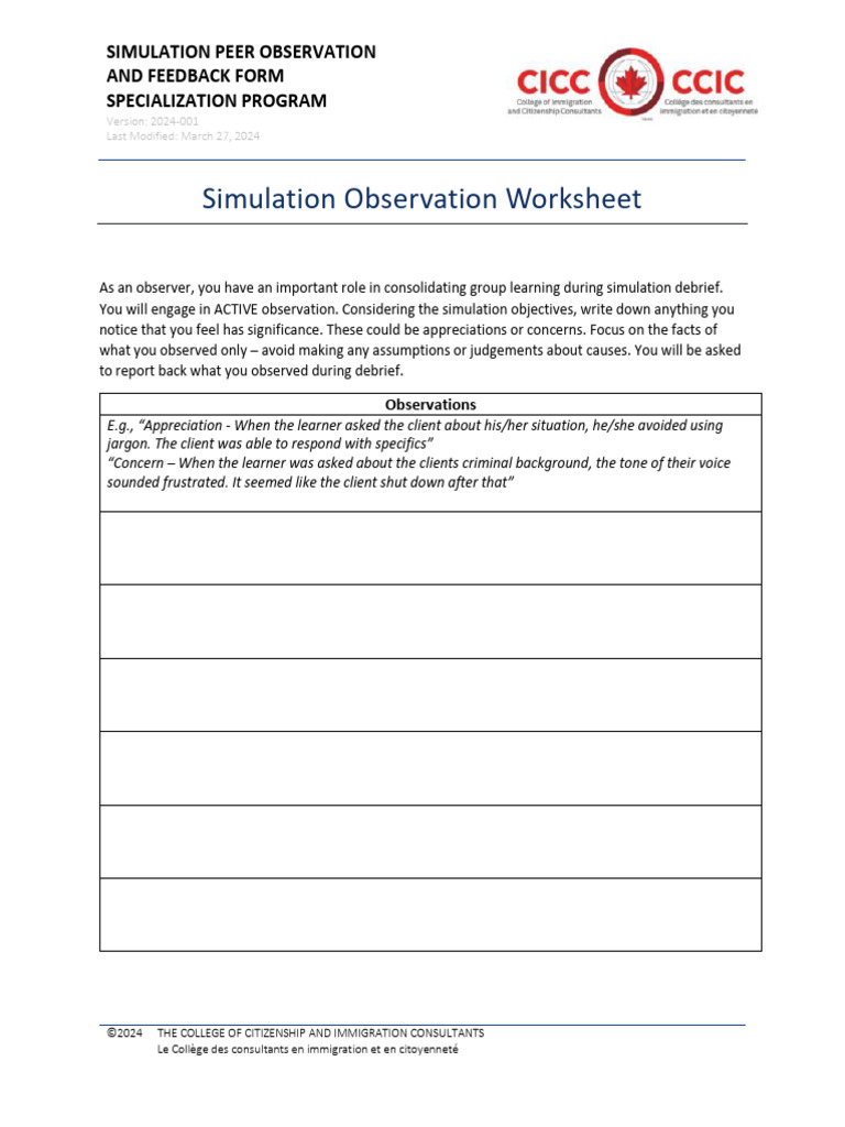 Simulation Peer Observation Feedback Form | PDF