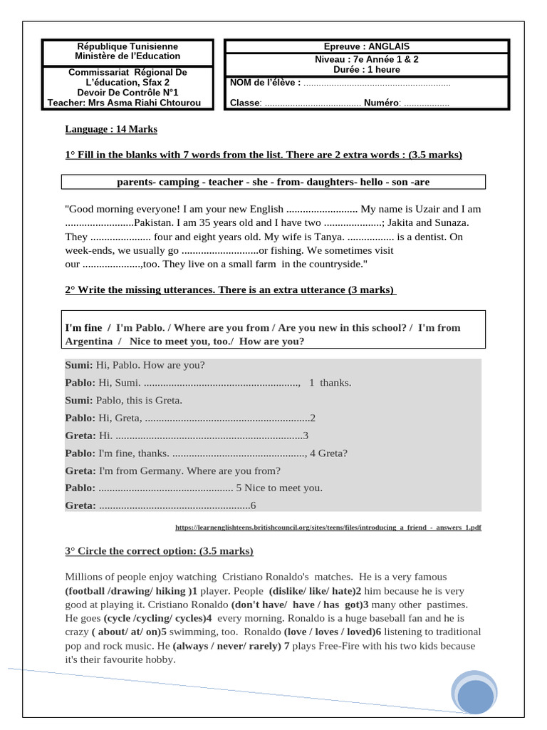 test 1 7th form | PDF