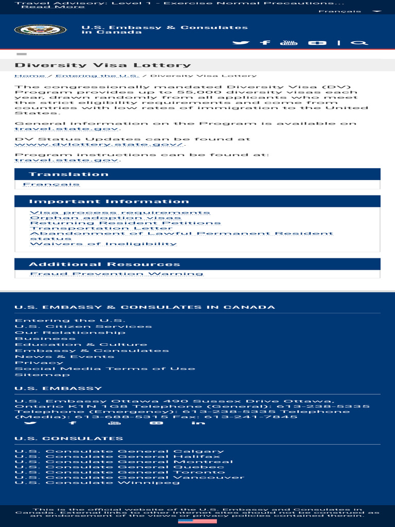 Diversity Visa Lottery - U.S. Embassy & Consulates in Canada | PDF