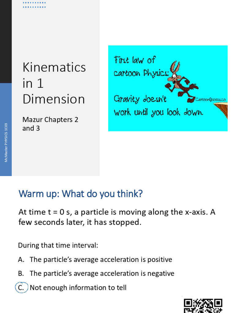 Physics 1C03 - 1D Kinematics Sept 11 2025 - Post | PDF | Acceleration ...