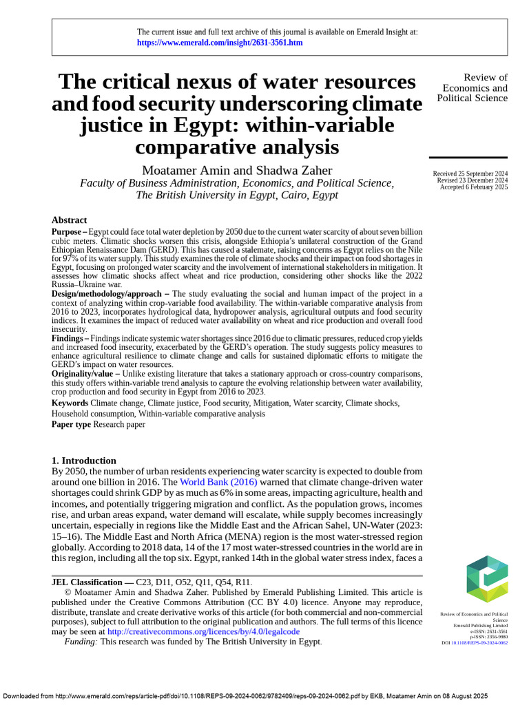 Egypt's Water Scarcity and Food Security | PDF | Water Scarcity ...