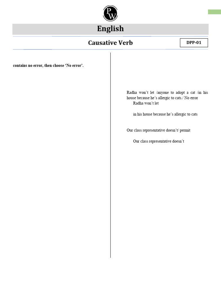 Causative Verb _ DPP 01 ~ (English) | PDF | Verb | Subject (Grammar)
