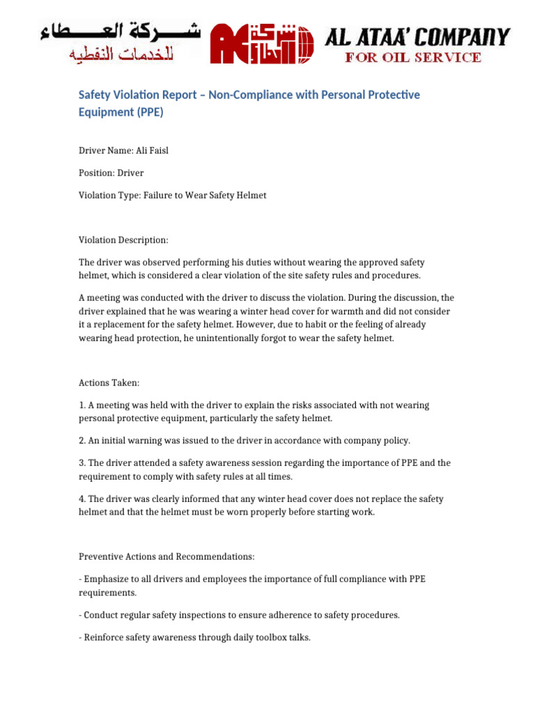 Safety Violation Report PPE en 1 | PDF