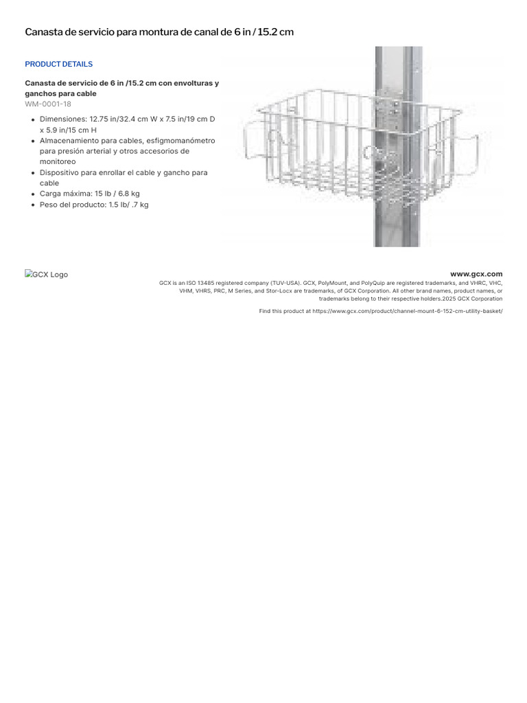 GCX Datasheet Canasta de Servicio Para Montura de Canal de 6 in 15 2 Cm ...