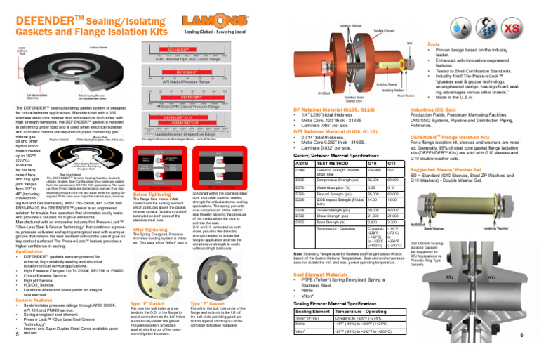 DEFENDER™ Sealing Gasket System | PDF | Mechanical Engineering | Materials