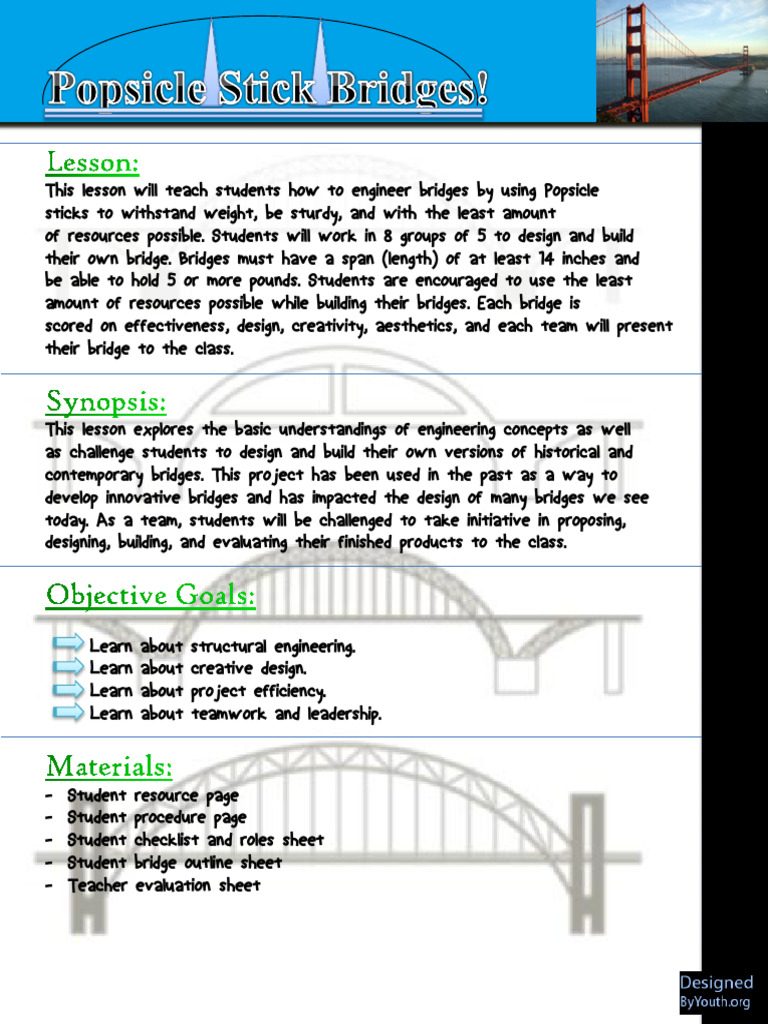 Popsicle Stick Bridge Lesson Plan | PDF | Bridge | Transport Buildings ...