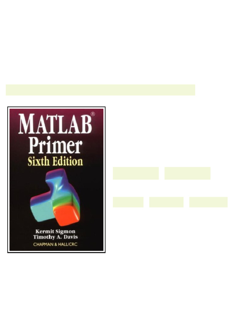 MATLAB Primer 6th Edition Edition Kermit Sigmon And Timothy A. Davis ...