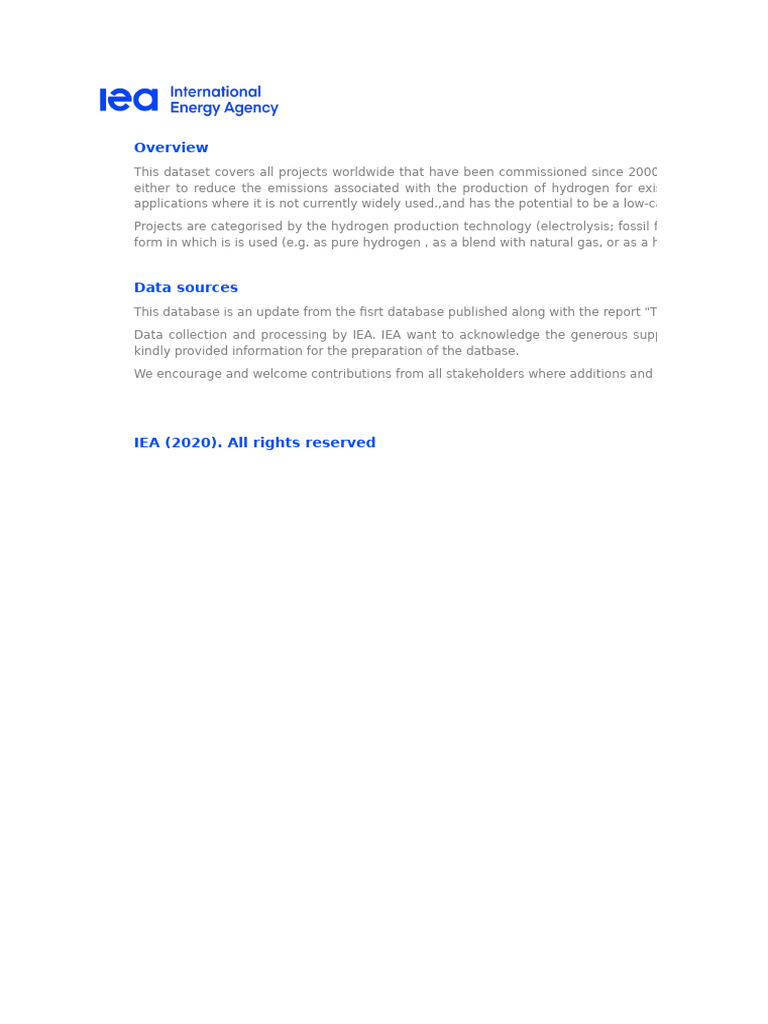 i e a Hydrogen Project Database | PDF | Energy Development | Hydrogen