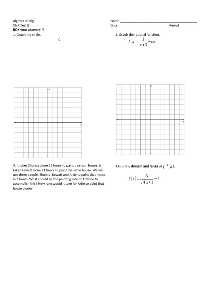 Algebra 2/Trig Chapter 7 Test B | PDF