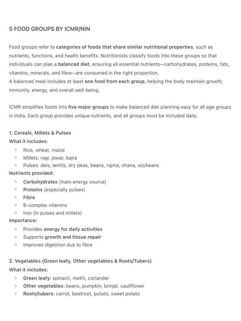 ICMR's 5 Food Groups for Balanced Diet | PDF | Organic Foods | Foods