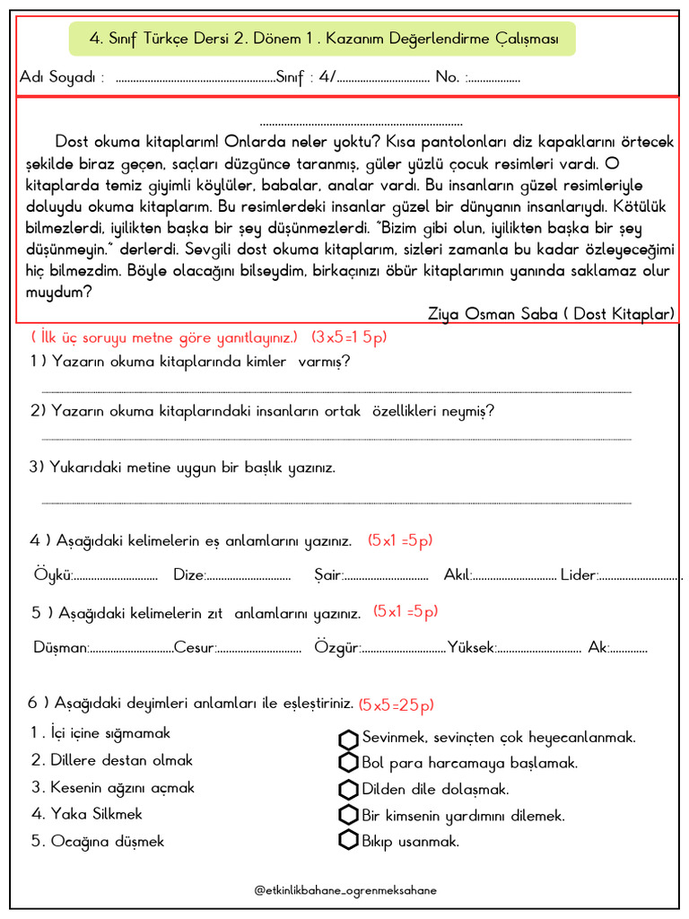 2.donem 1. Turkce Sinavi | PDF