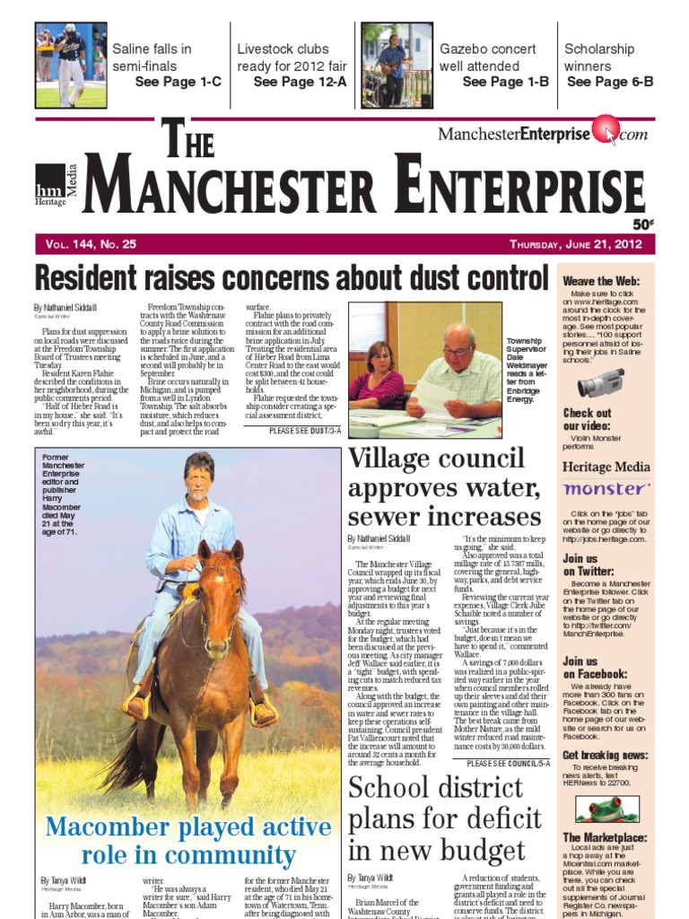 Manchester Enterprise Front Page June 21 | PDF | Chevrolet | Industries