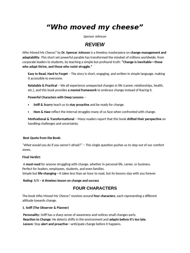 Who Moved My Cheese | PDF | Social Psychology | Cognition