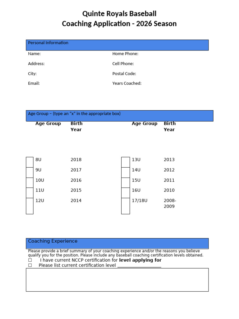 2026 Coaching Application-Blank (2) | PDF