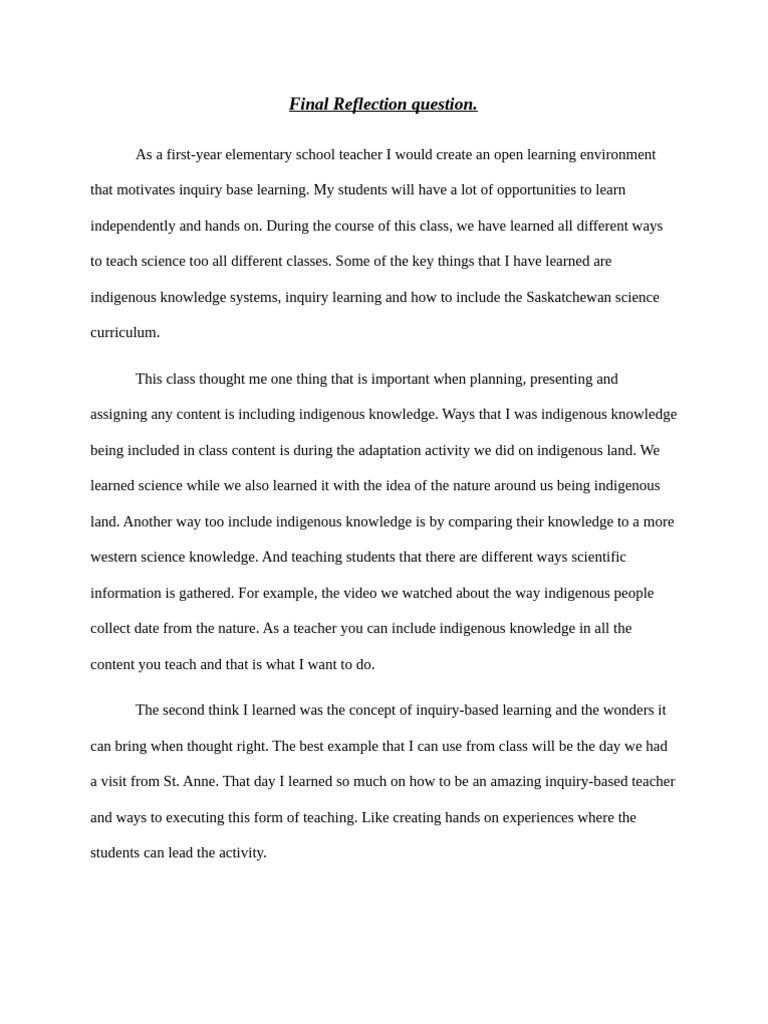 Final Reflection Question | PDF