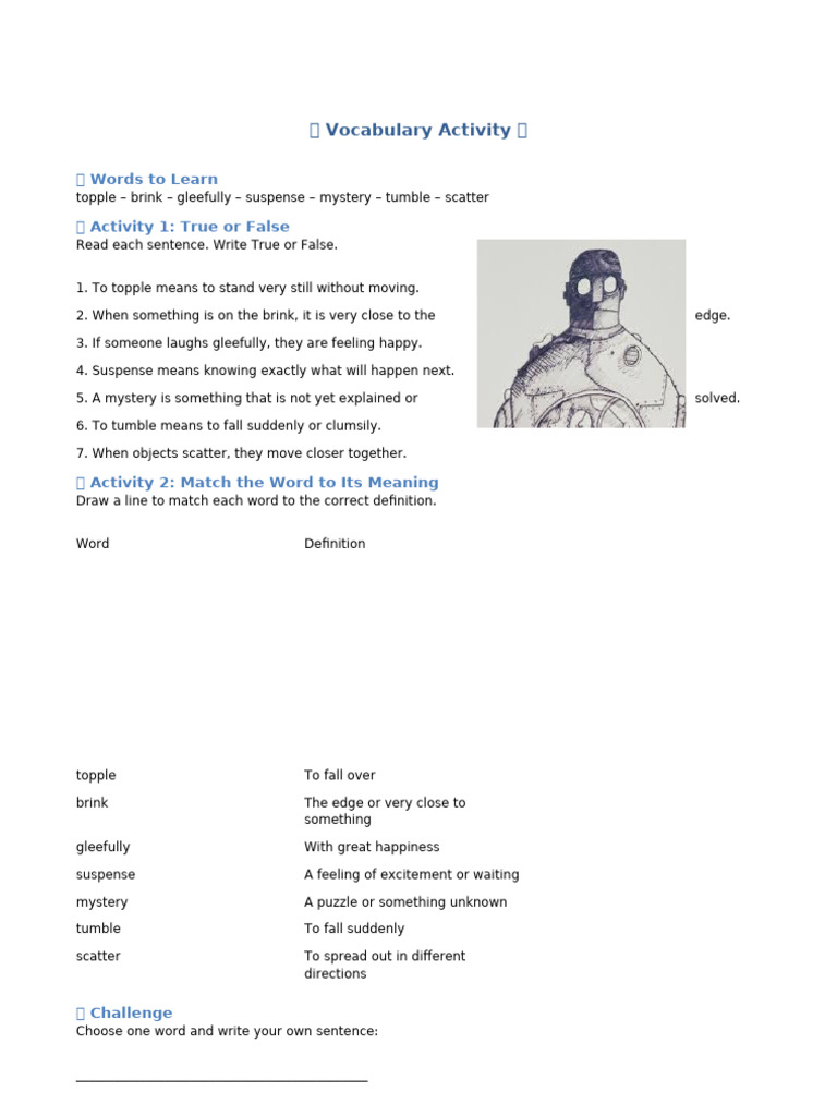 Year 3 Vocabulary Activity | PDF
