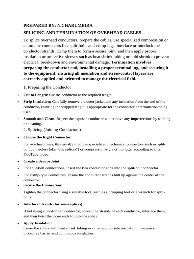 Overhead Cable Splicing & Termination Guide | PDF | Electrical ...