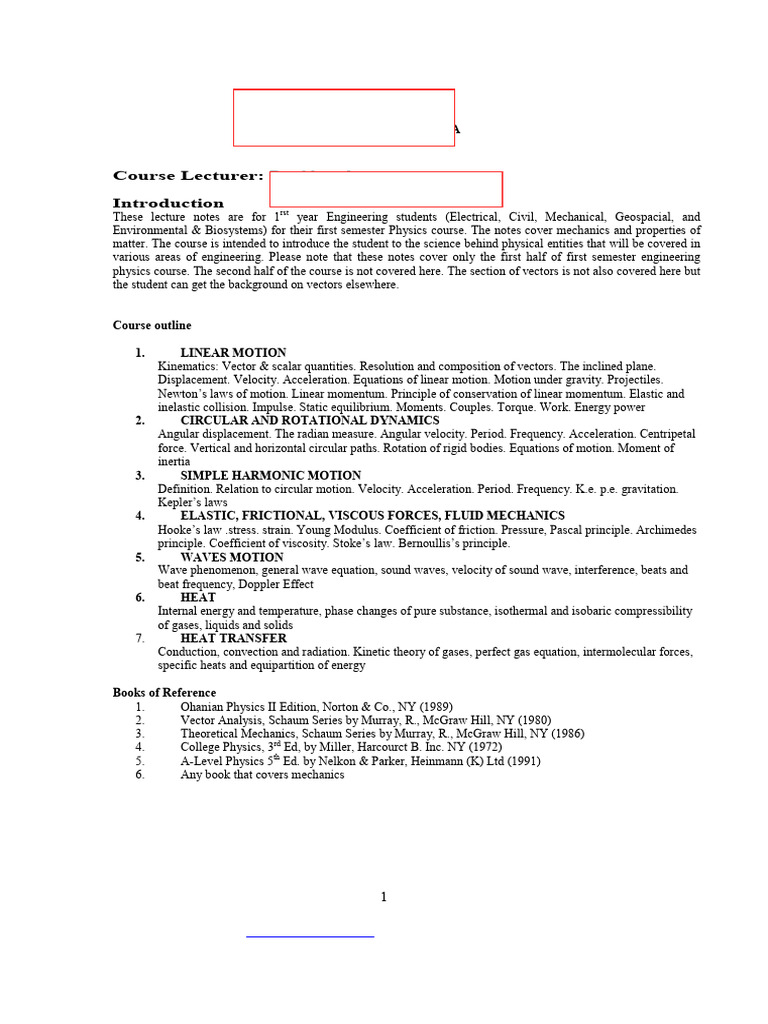 SPH 3101 PHYSICS 1A NOTES 26.11.2025 Copy 13.12.2025 Copy | PDF | Force ...