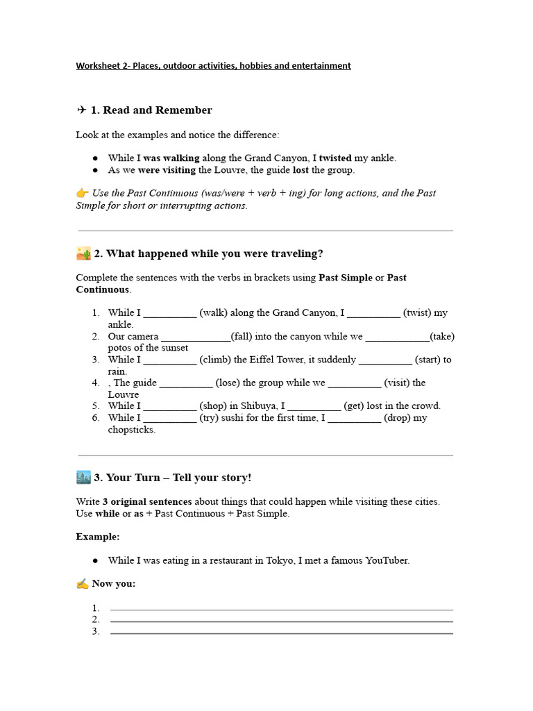 Past Tense Travel Story Worksheet | PDF