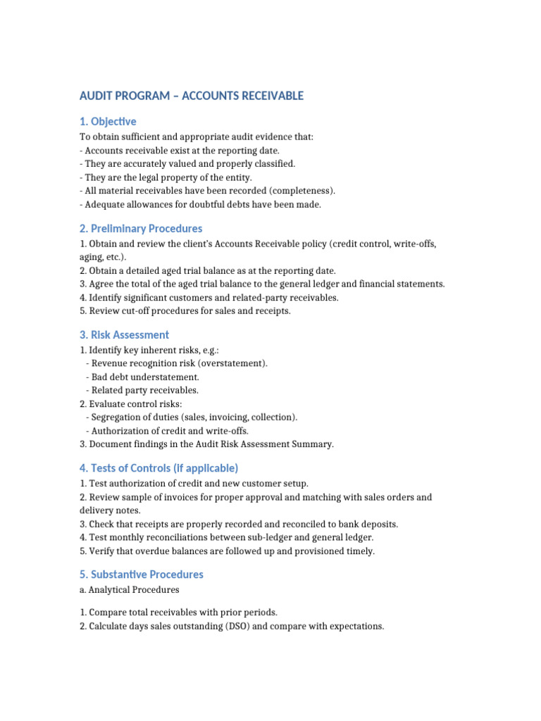 Accounts Receivable Audit Program Guide | PDF | Audit | Accounting