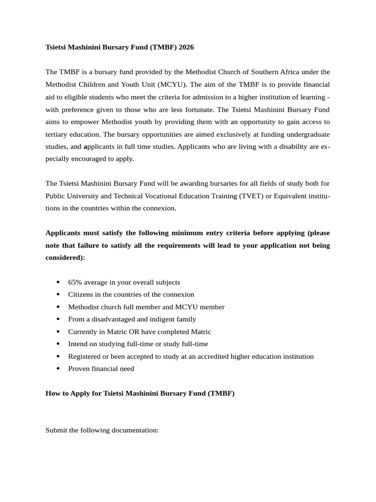 Tsietsi Mashinini Bursary Fund 2026 | PDF | Vocational Education ...