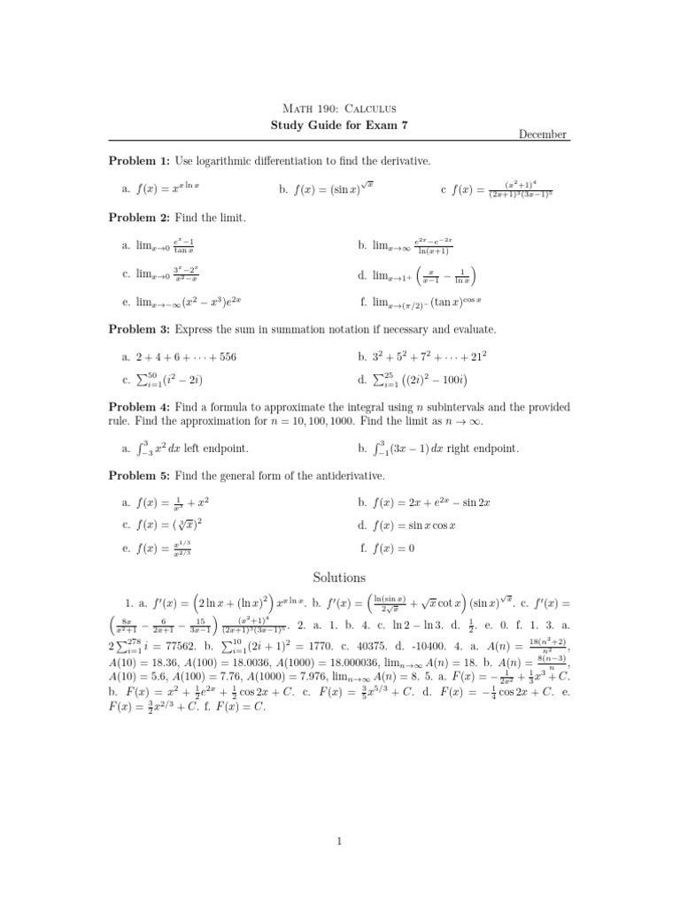Calculus 1 Problems To Solve | PDF | Integral | Number Theory