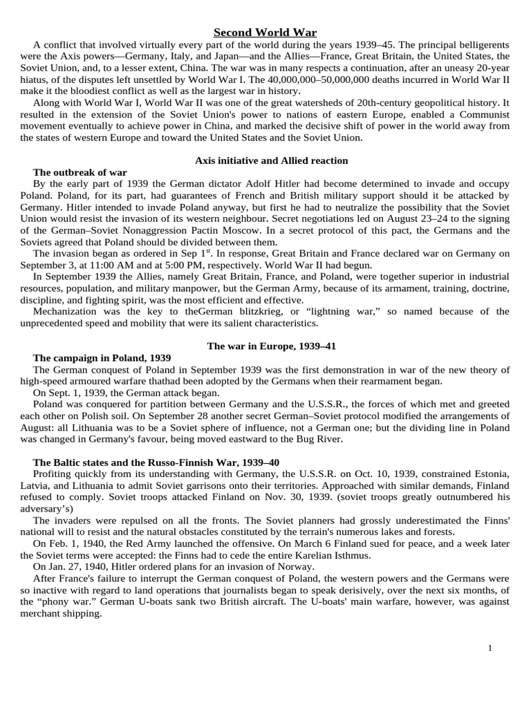 Second World War - Summary | PDF | Axis Powers | Allies Of World War II