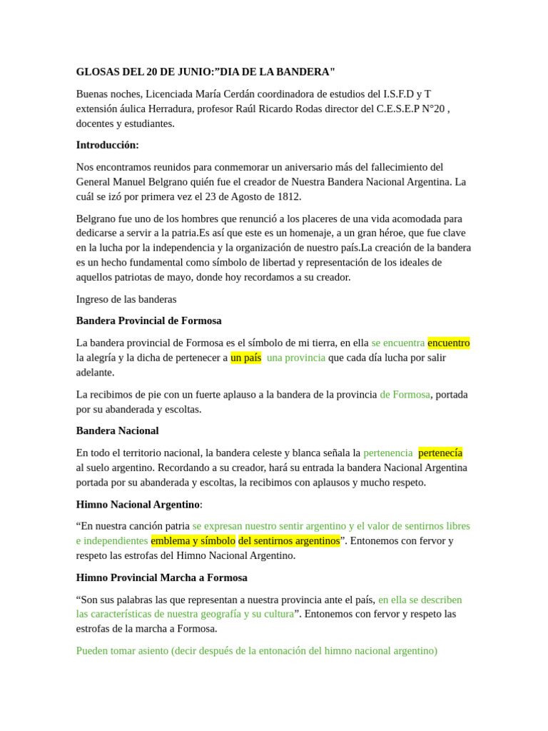 Glosas 20 de Junio | PDF