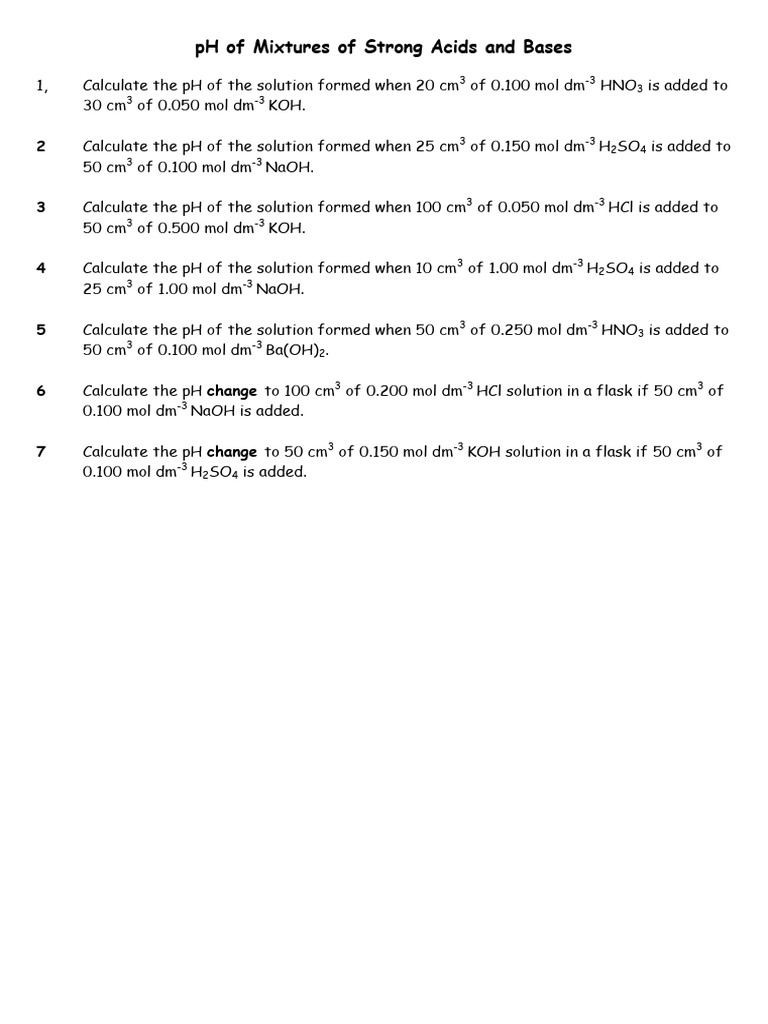 PH of Mixtures of Strong Acids and Bases | PDF