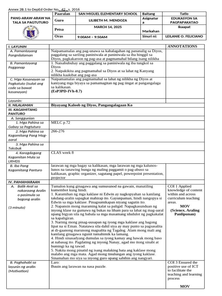 Cot q4 Esp Biyaya | PDF