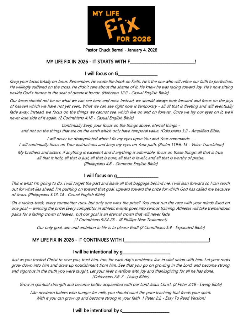 Focus on Faith: My Life Fix 2026 | PDF | Bible | Jesus