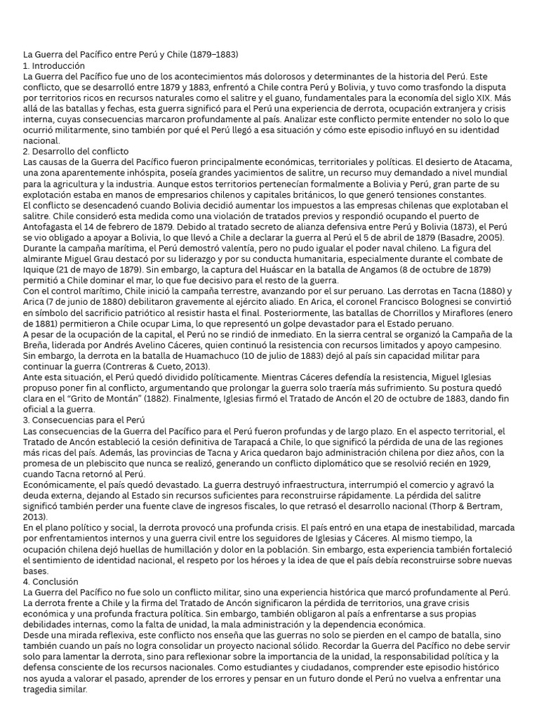 La Guerra Del Pacífico Entre Perú y Chile (1879-1883) 1. Introducción ...