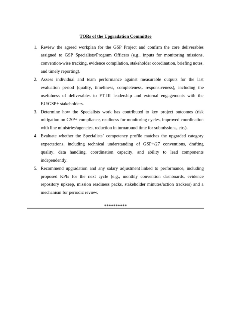 TORs of The Proposed Upgradation Committee | PDF