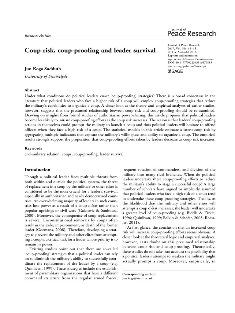 Coup risk, coup-proofing and leader survival | PDF | Coup D'etat