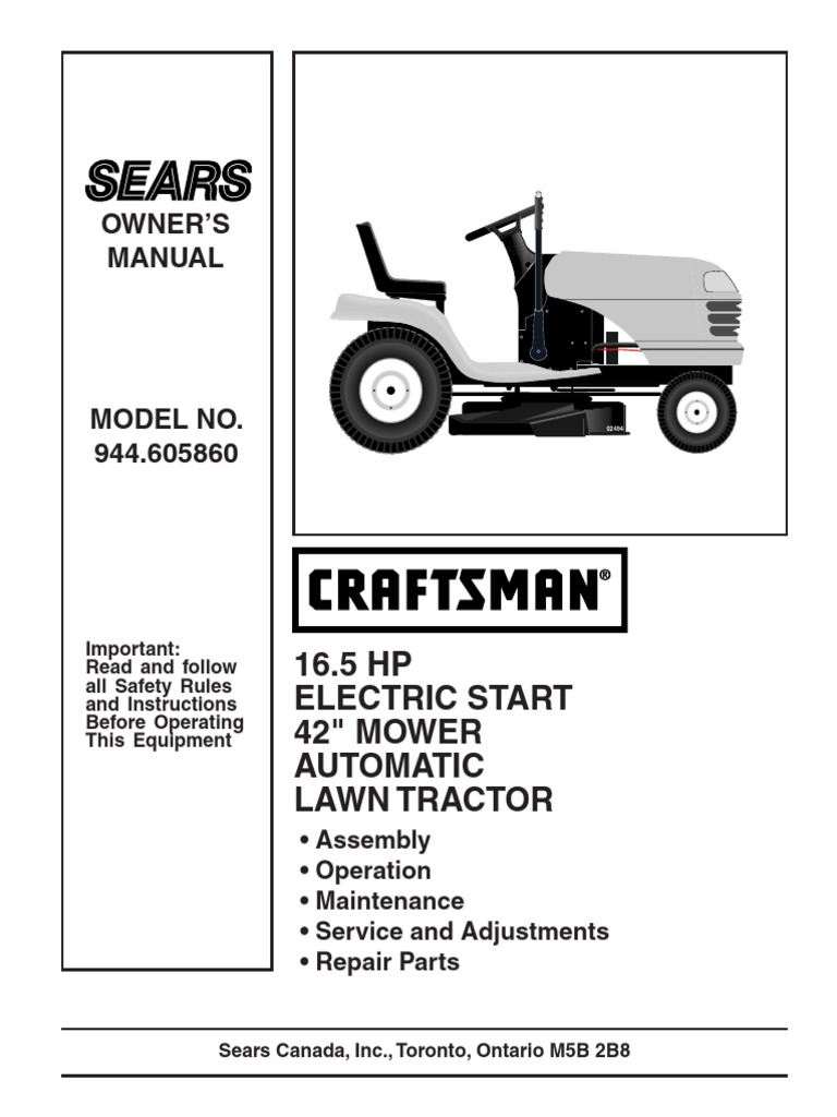 Sears Craftsman 944.605860 Lawn Tractor Owner's Manual | PDF | Tractor ...