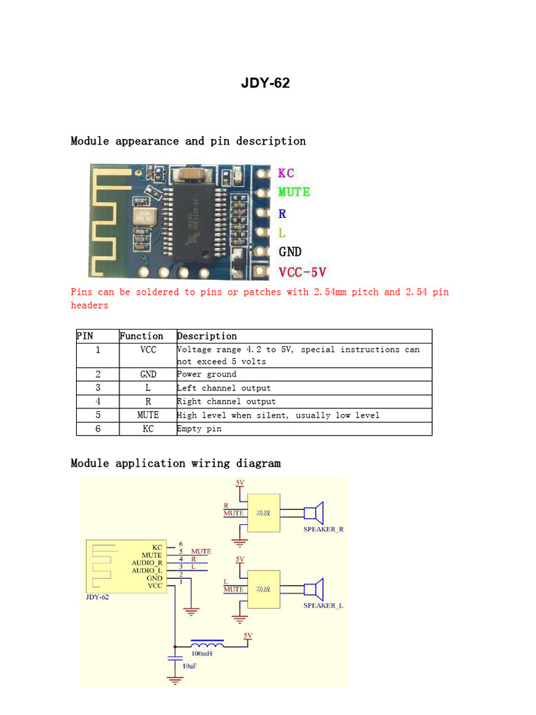 JDY-62 Bluetooth Module Pinout Guide | PDF