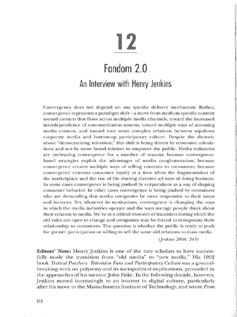 Fandom 2.0 Interview With Henry Jenkins | PDF