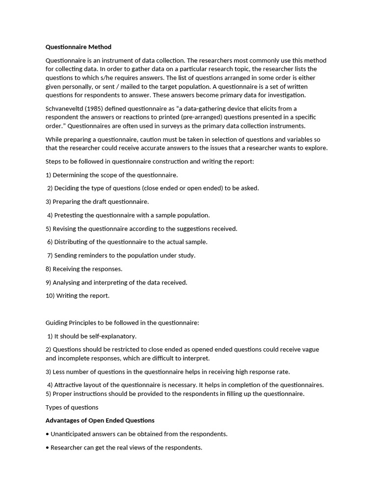 Questionnaire Method | PDF | Questionnaire | Methodology