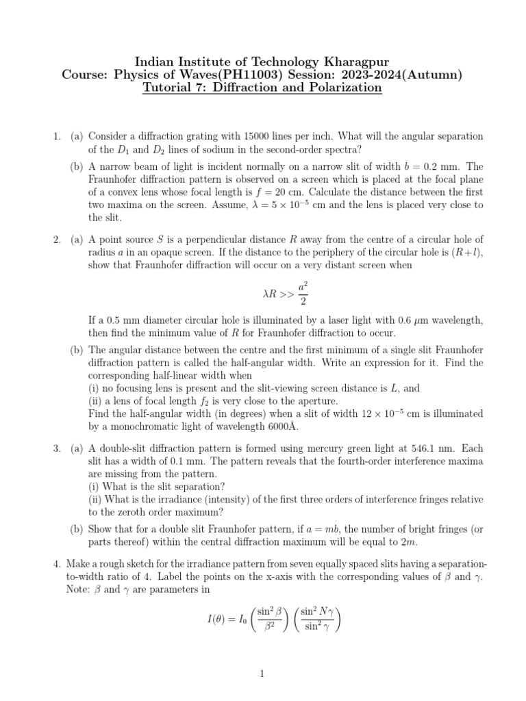 PoW Tutorial 7 | PDF | Diffraction | Motion (Physics)