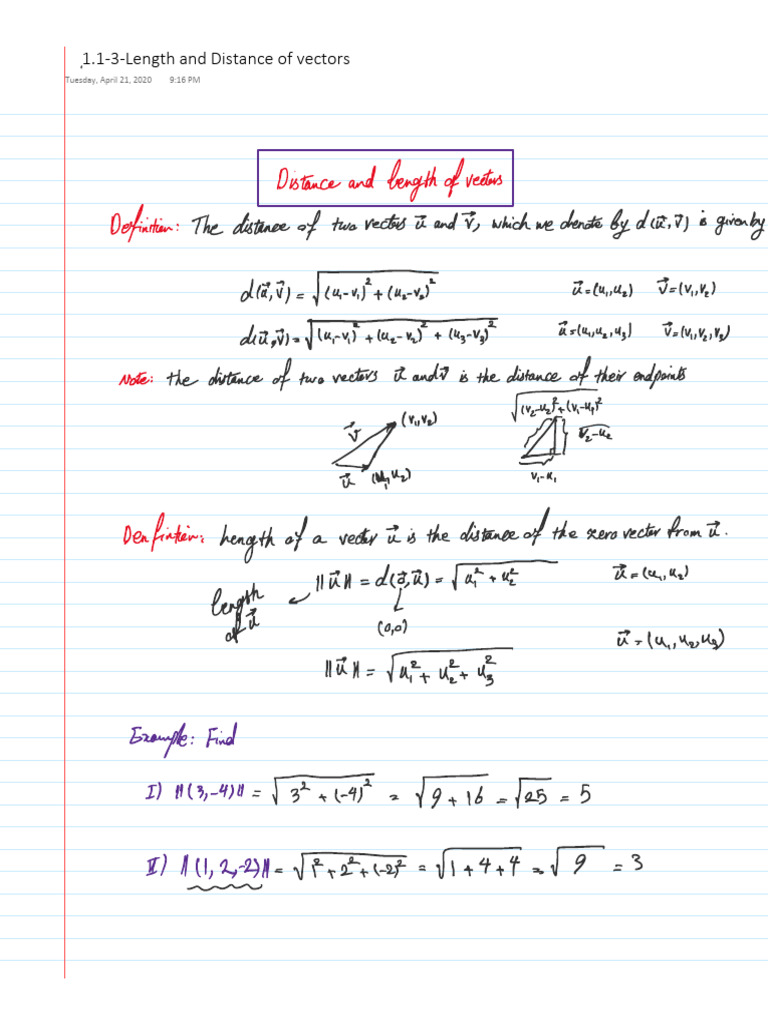 1.1-3-Length and Distance of Vectors | PDF