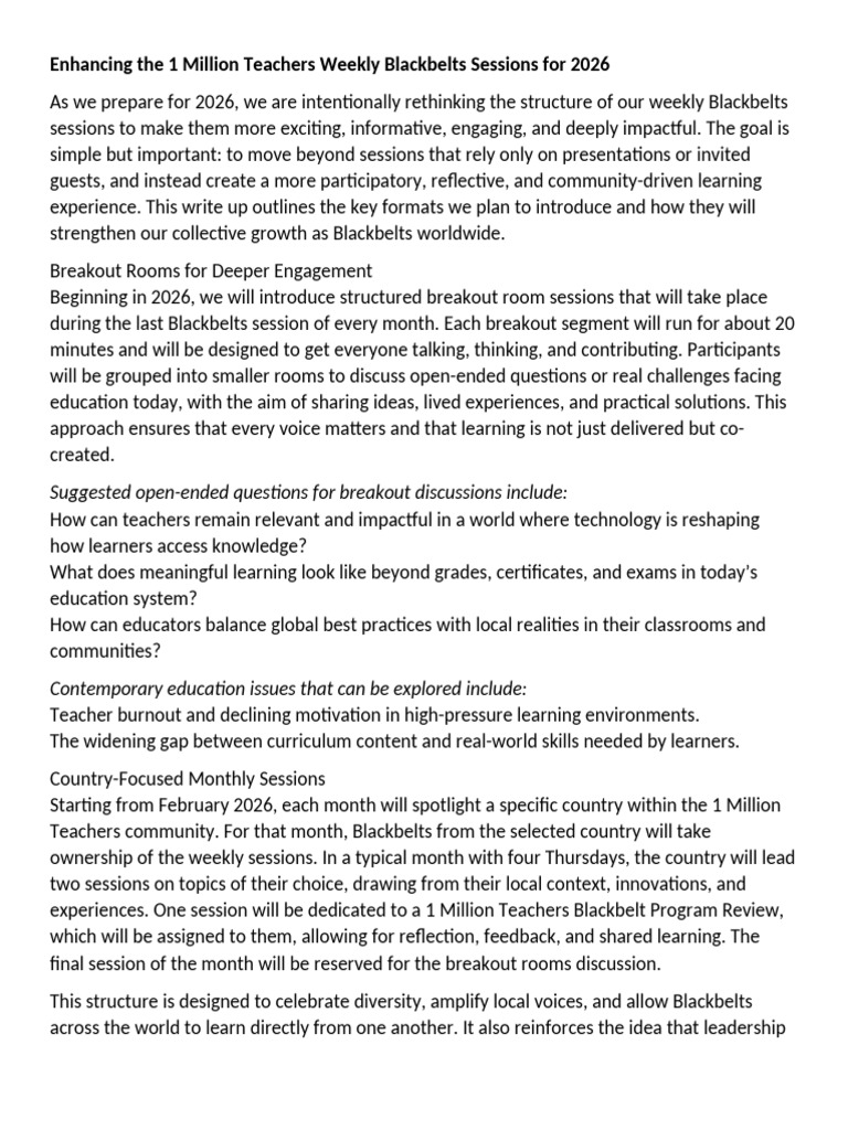 Weekly Session Proposal | PDF | Teachers | Learning
