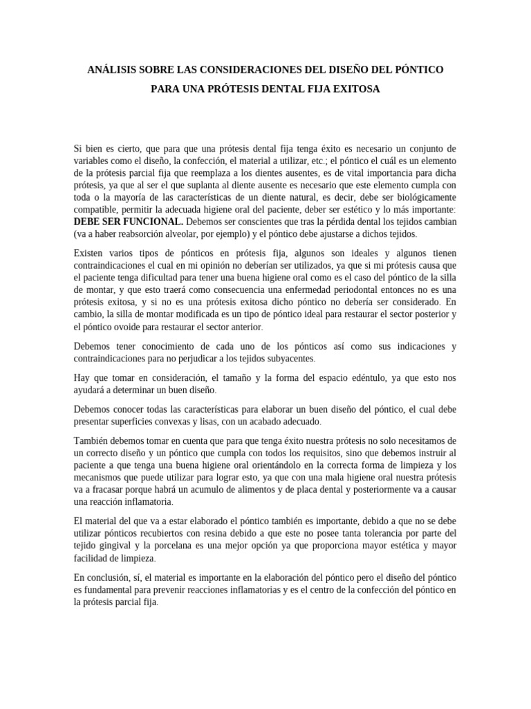 Diseño Efectivo del Póntico Dental | PDF | Odontología