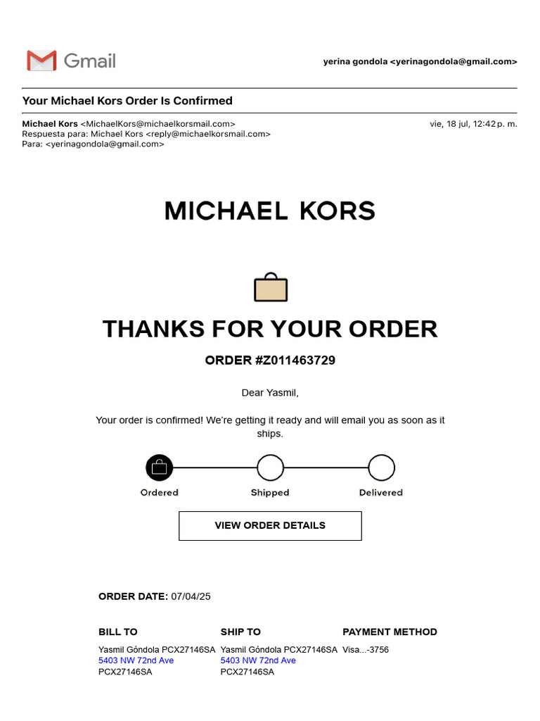 Michael Kors Order Status