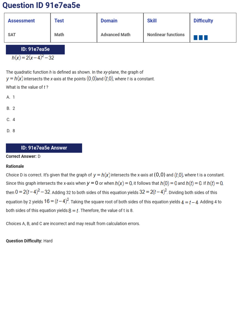 SAT Advanced Math Problem Solutions | PDF | Quadratic Equation | Equations