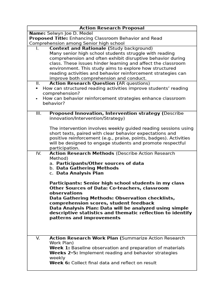 Action Research Proposal | PDF | Reading Comprehension | Reinforcement